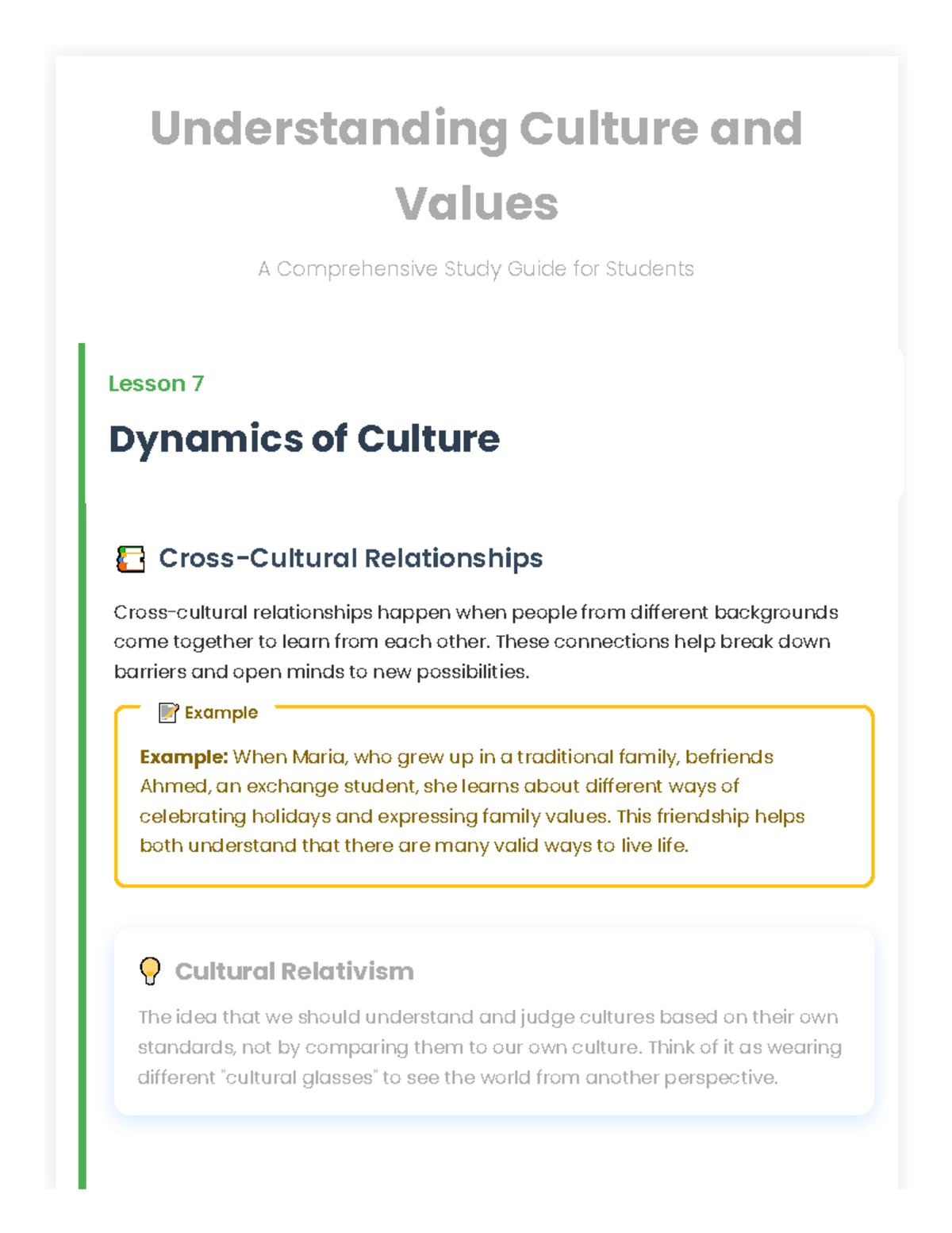 Understanding Culture and Values: Lesson 7-9 Study Guide - Studocu