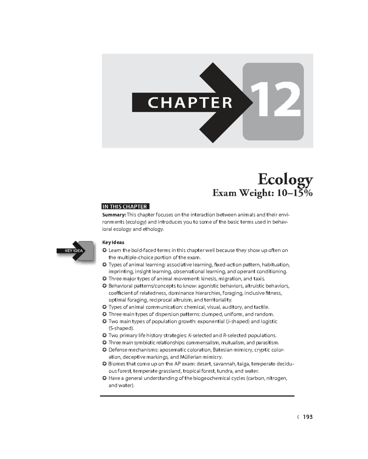 AP Chemistry Chapter 12 Ecology - CHAPTER 1 Ecology Exam Weight: 10–15% ...