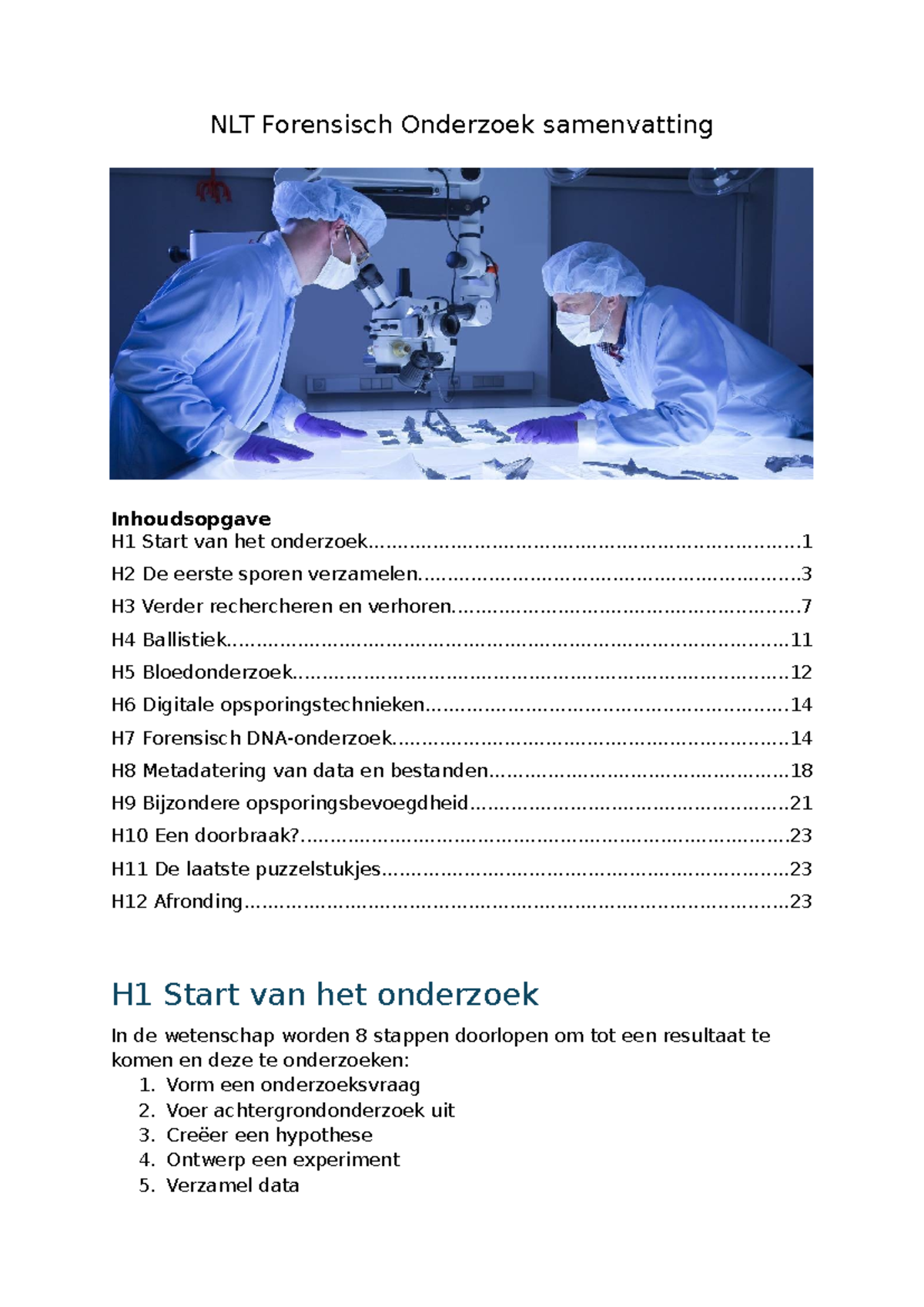 NLT Forensisch Onderzoek: Samenvatting en Hoofdstukken - Studeersnel