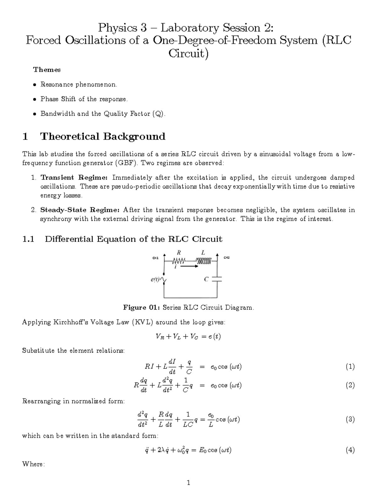 Physics 3 TP 02: Forced Oscillations in RLC Circuits and Resonance ...