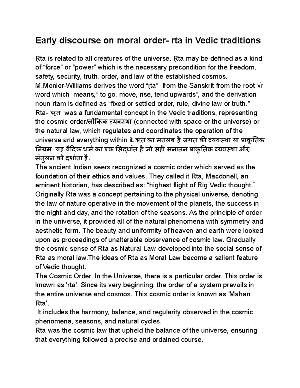 RTA 101: Exploring the Concept of Ṛta in Vedic Traditions - Studocu