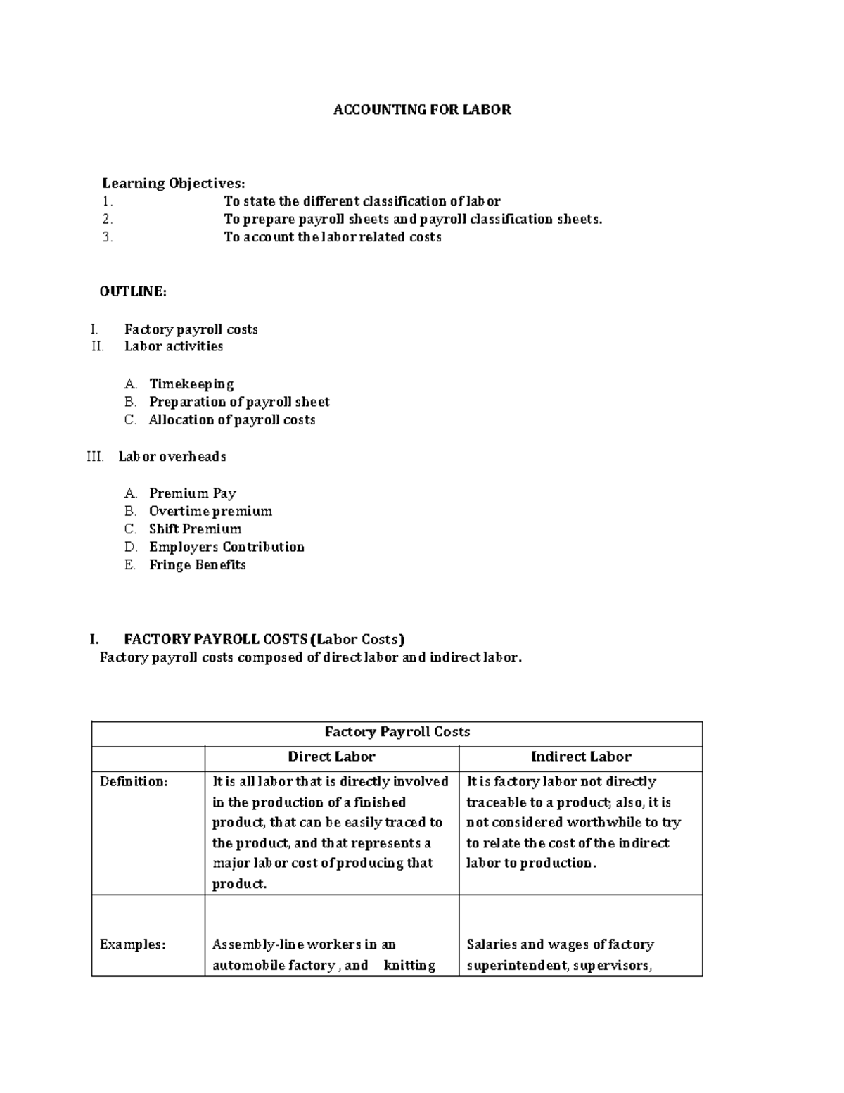 ACCT 101: Understanding Labor Costs and Payroll Management - Studocu