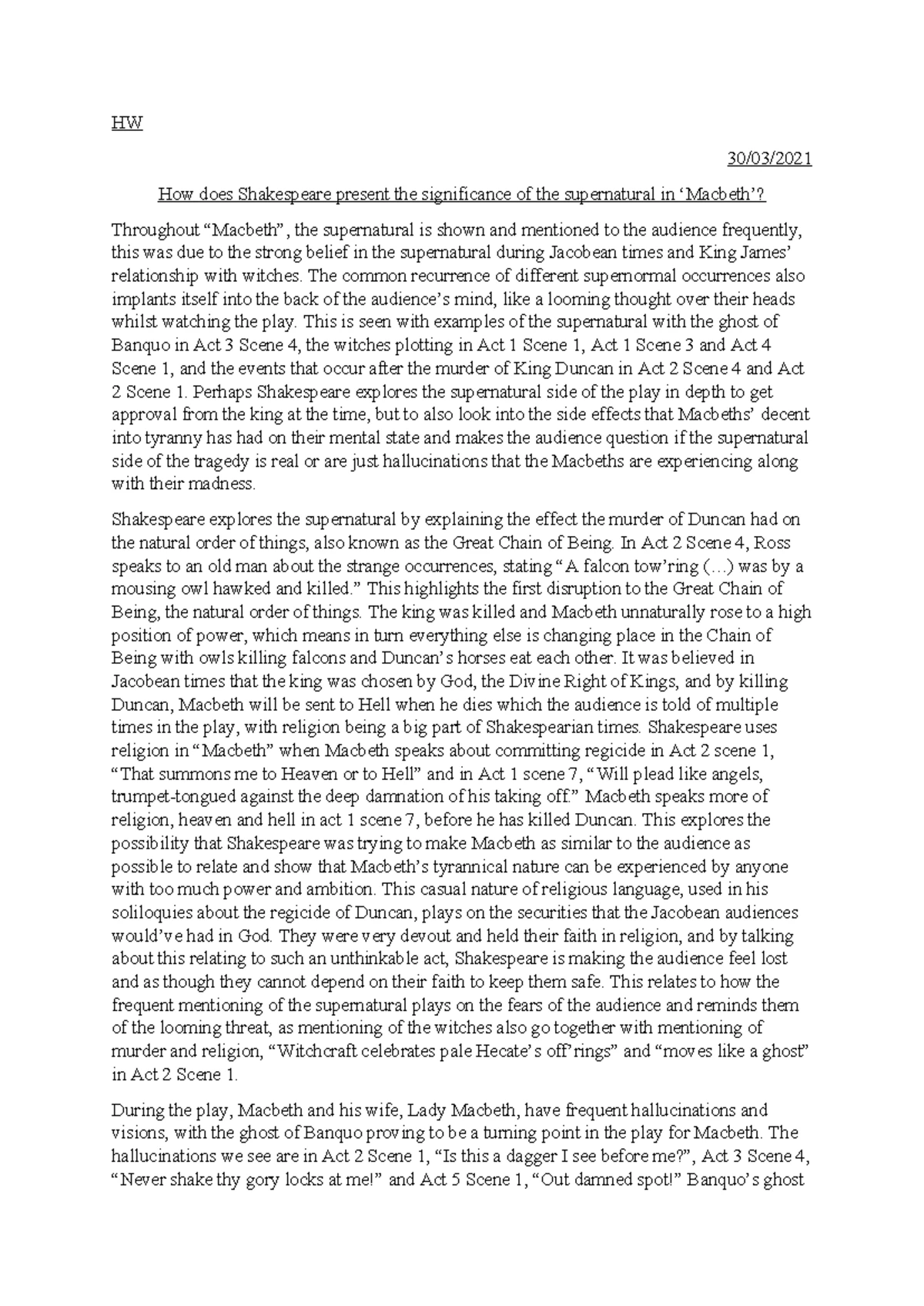 The Supernatural Elements in Macbeth: An Analytical Study - Studocu