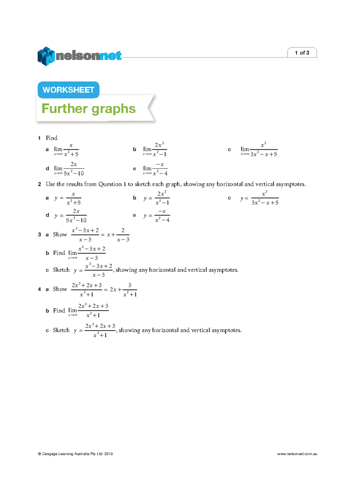 CMIS12 Worksheet: Further Graphs and Limits Analysis - Studocu