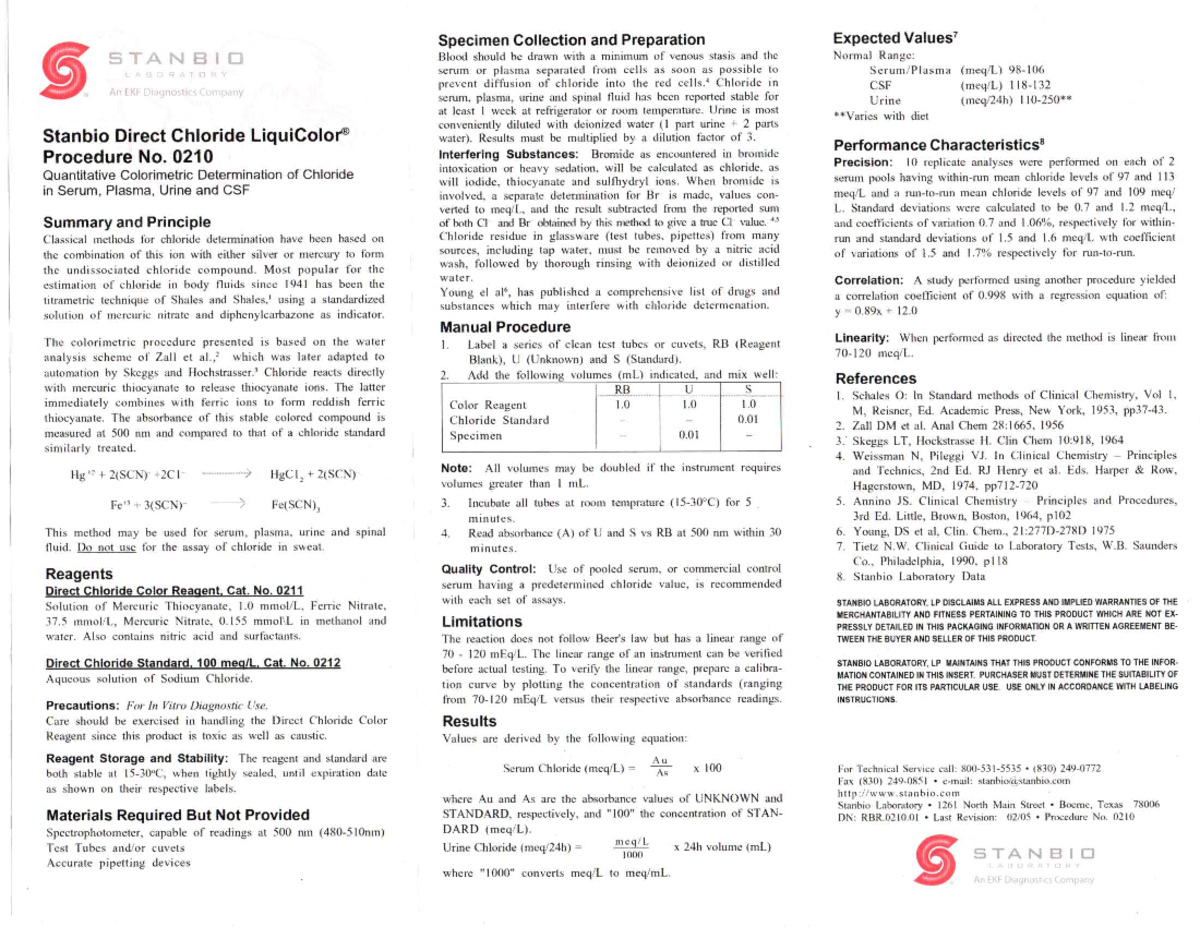 Stanbio Chloride - lab man - Specimen Collection and Preparation ...