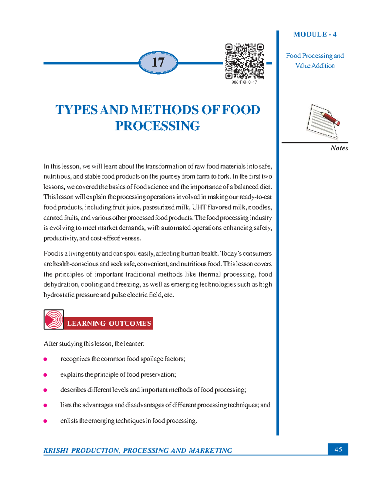 Types and Methods of Food Processing (KRISHI 17) - Module 4 Notes - Studocu