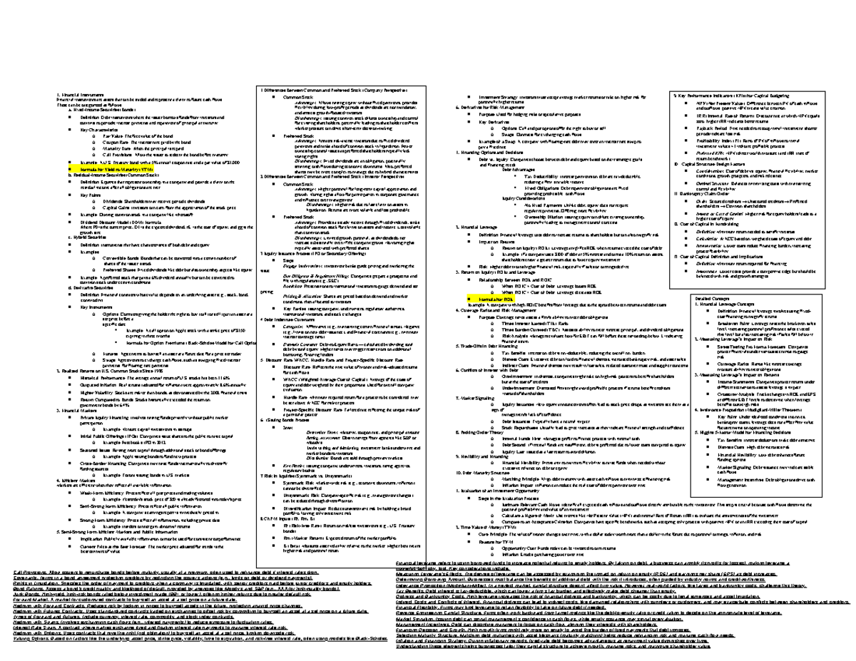 Financial Instruments Overview Cheat Sheet - FIN 101 Study Guide - Studocu