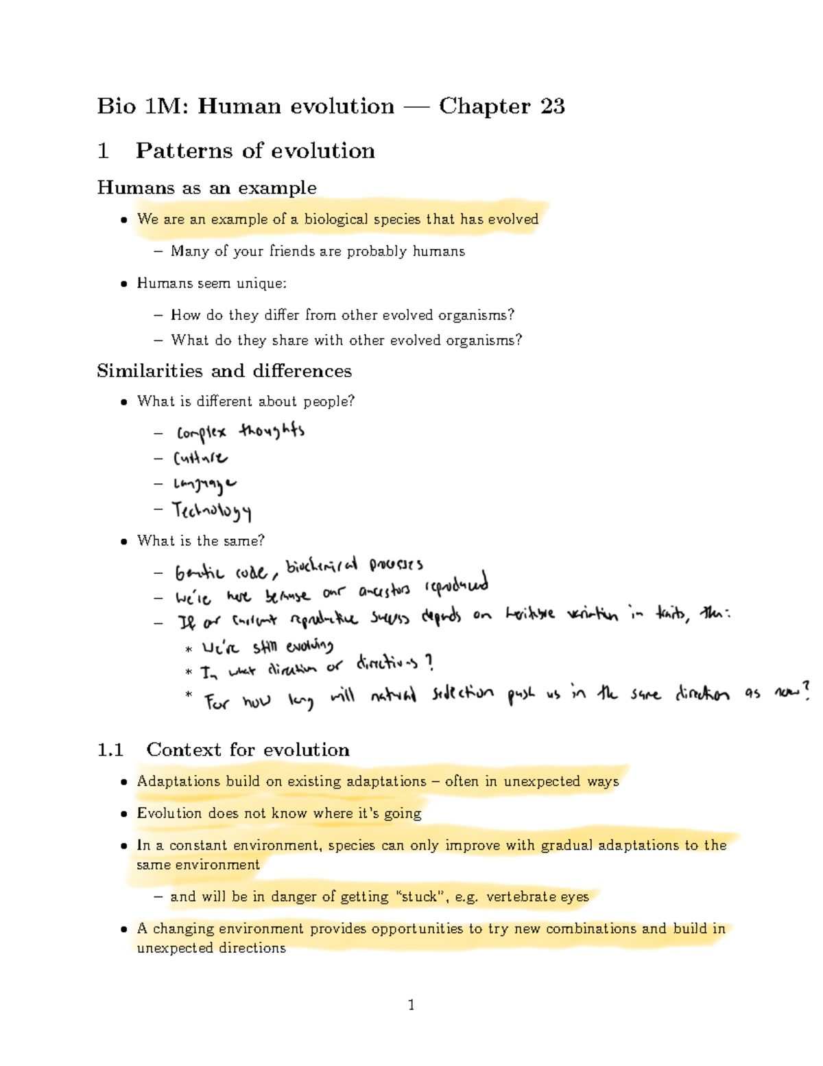 Origins.handouts - Oct 8 - Bio 1M: Human evolution — Chapter 23 1 ...