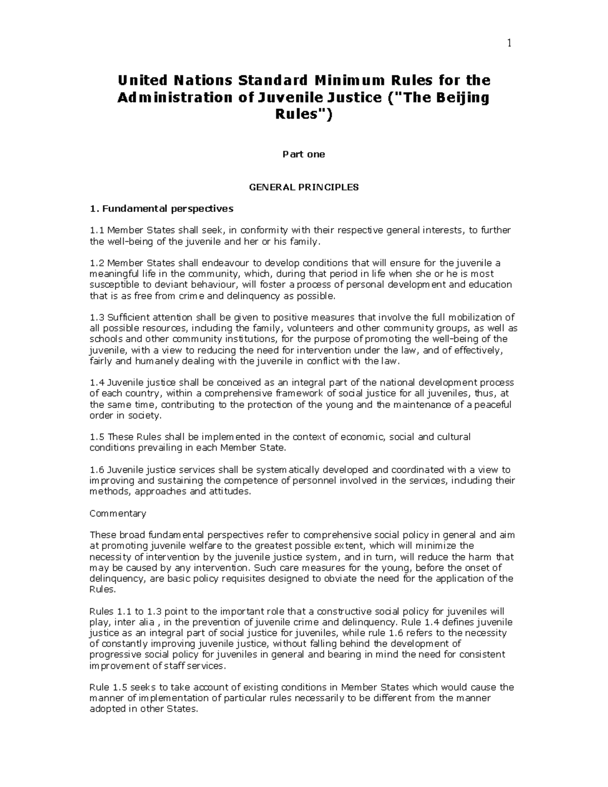 Beijing Rules: UN Standard Minimum Rules for Juvenile Justice - Studocu