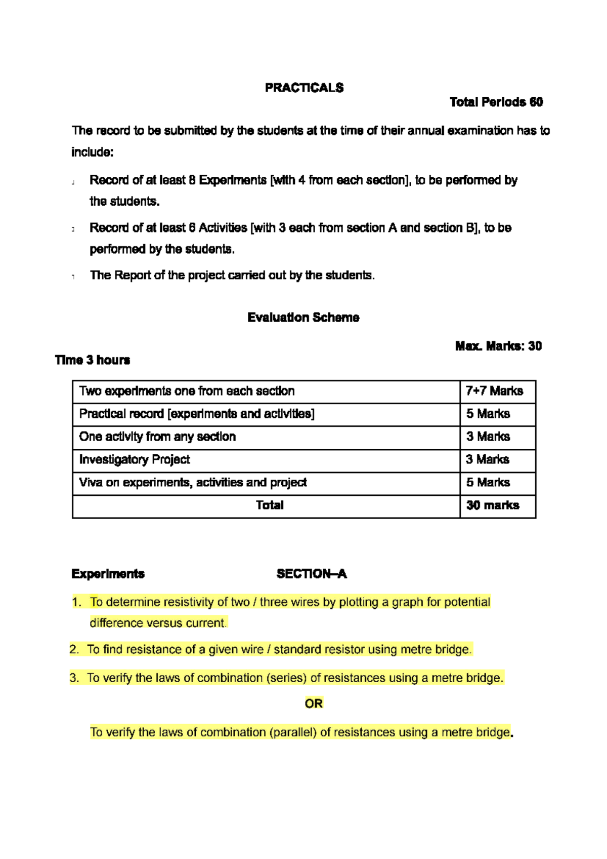 Class 12th physics practicals List - PRACTICALS Total Periods 60 The record to be submitted the ...