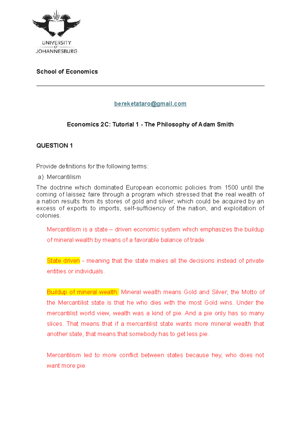 Economics 2C: Tutorial 1 - Adam Smith's Philosophy and Mercantilism ...