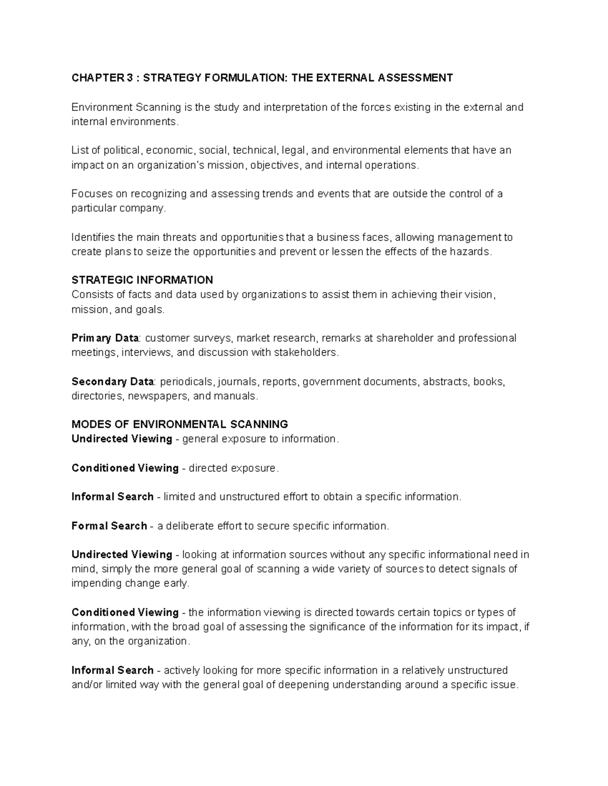 BA23 3,4, & 5 - Chapter 3, 4, & 5 - CHAPTER 3 : STRATEGY FORMULATION ...
