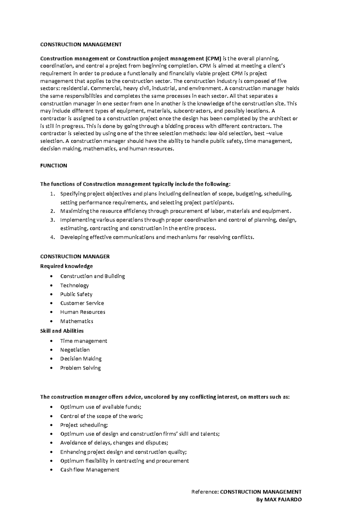 Construction Management Overview: Key Concepts and Techniques - Studocu