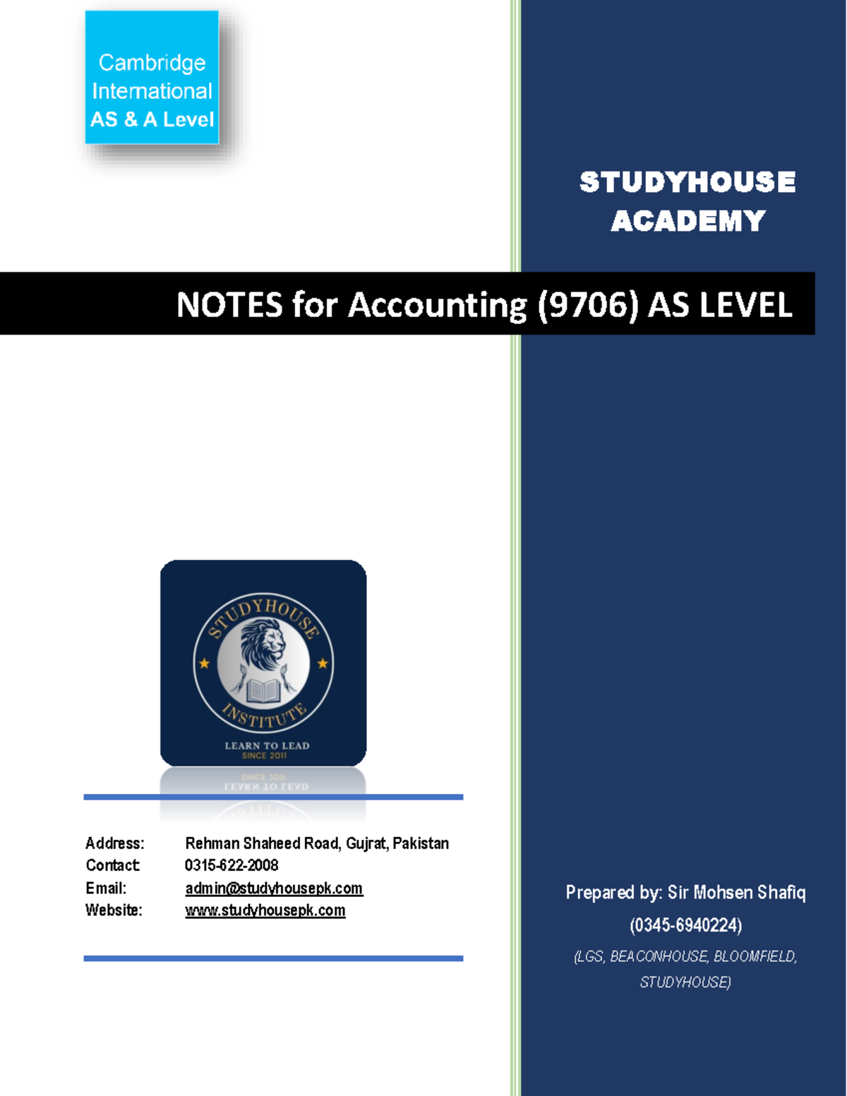 Accounting (9706) AS Level: Comprehensive Study Notes for Paper 2 - Studocu