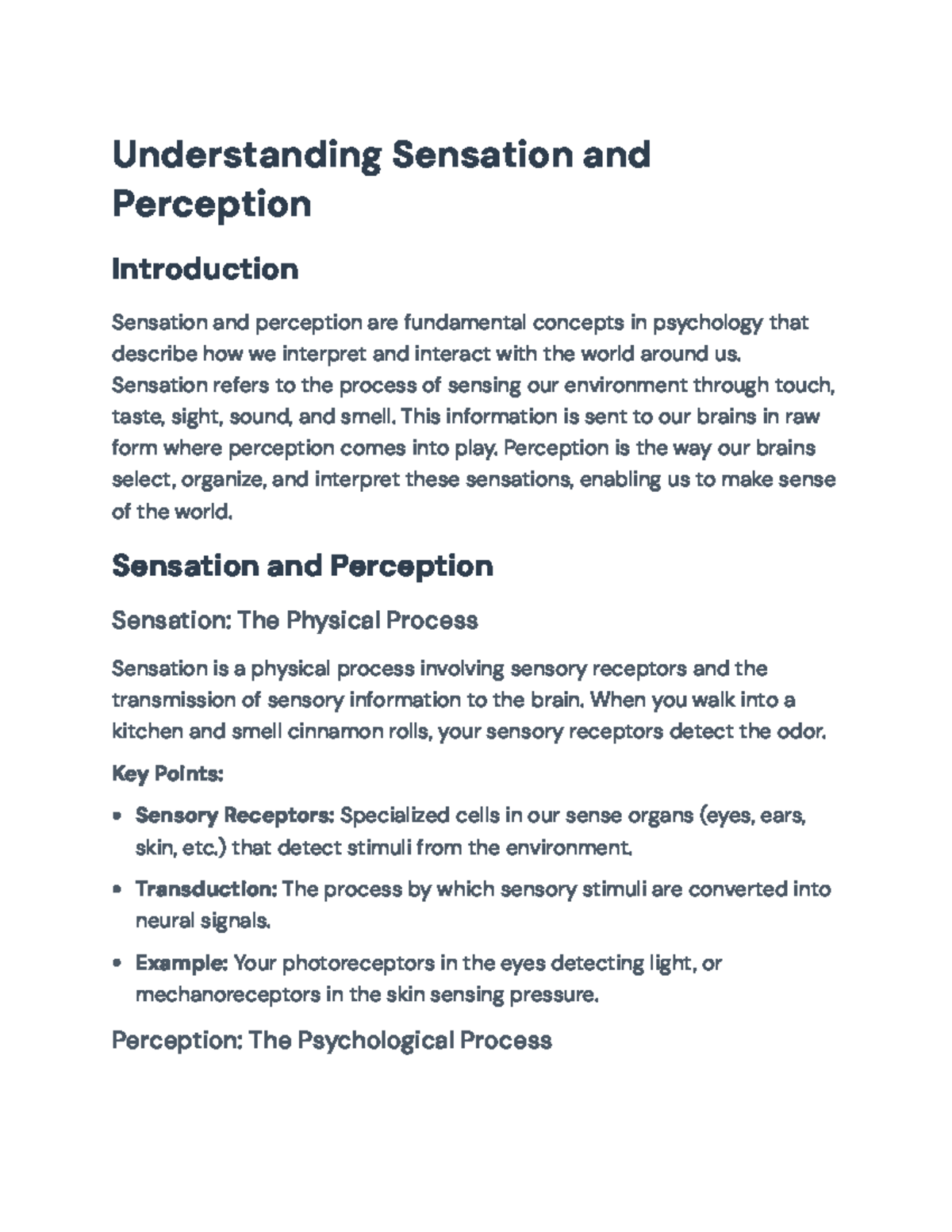 Understanding Sensation and Perception: Key Psychological Processes ...
