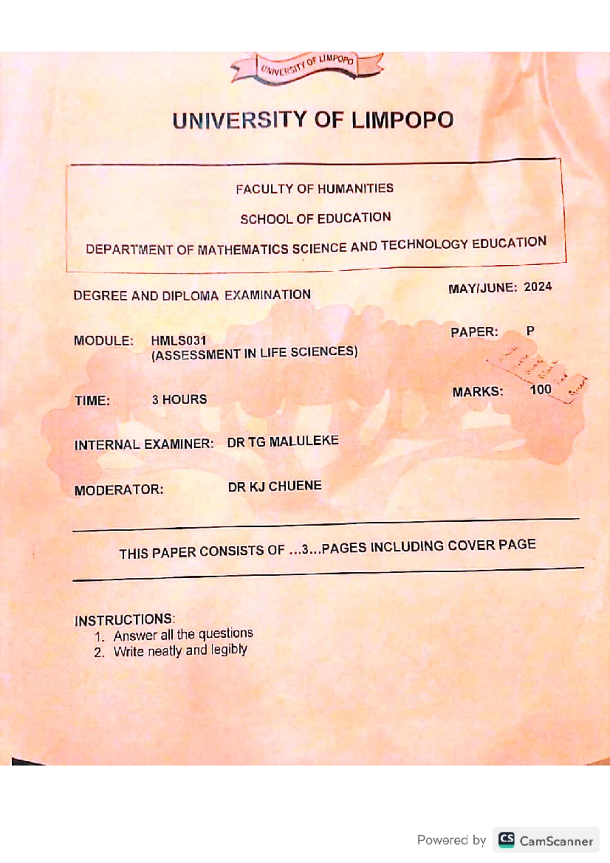 HMLS031 Exam 2024: Assessment in Life Sciences Guide - Studocu