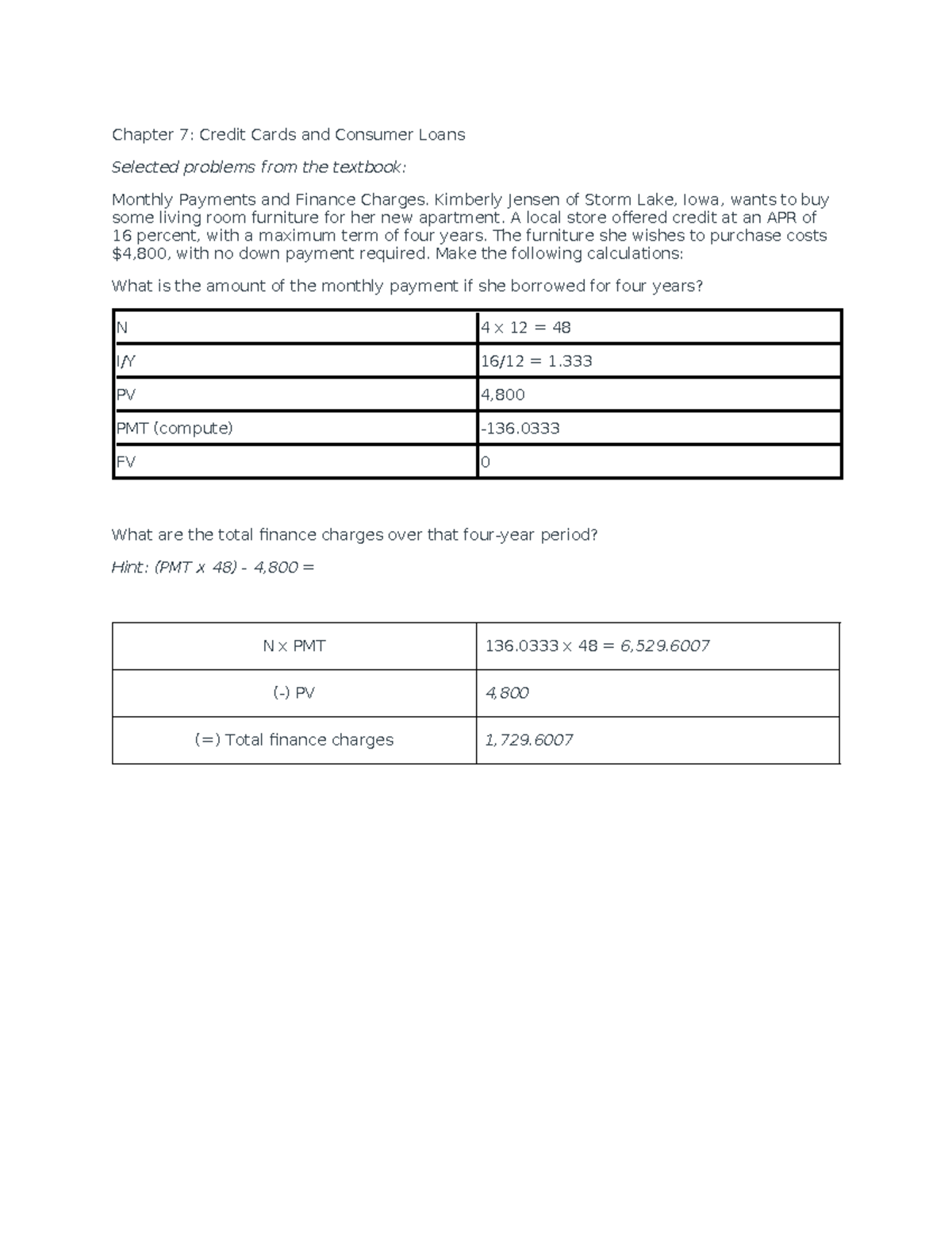 Chapter 7: Credit Cards & Consumer Loans Math Problems - Studocu