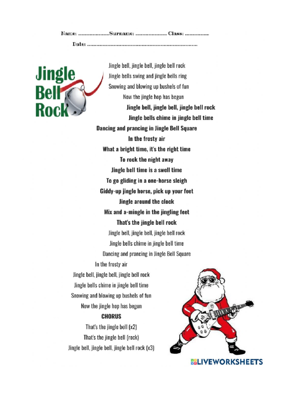 Jingle Bell Rock - Canción de Inglés (LIVEWORKSHEETS) - Studocu