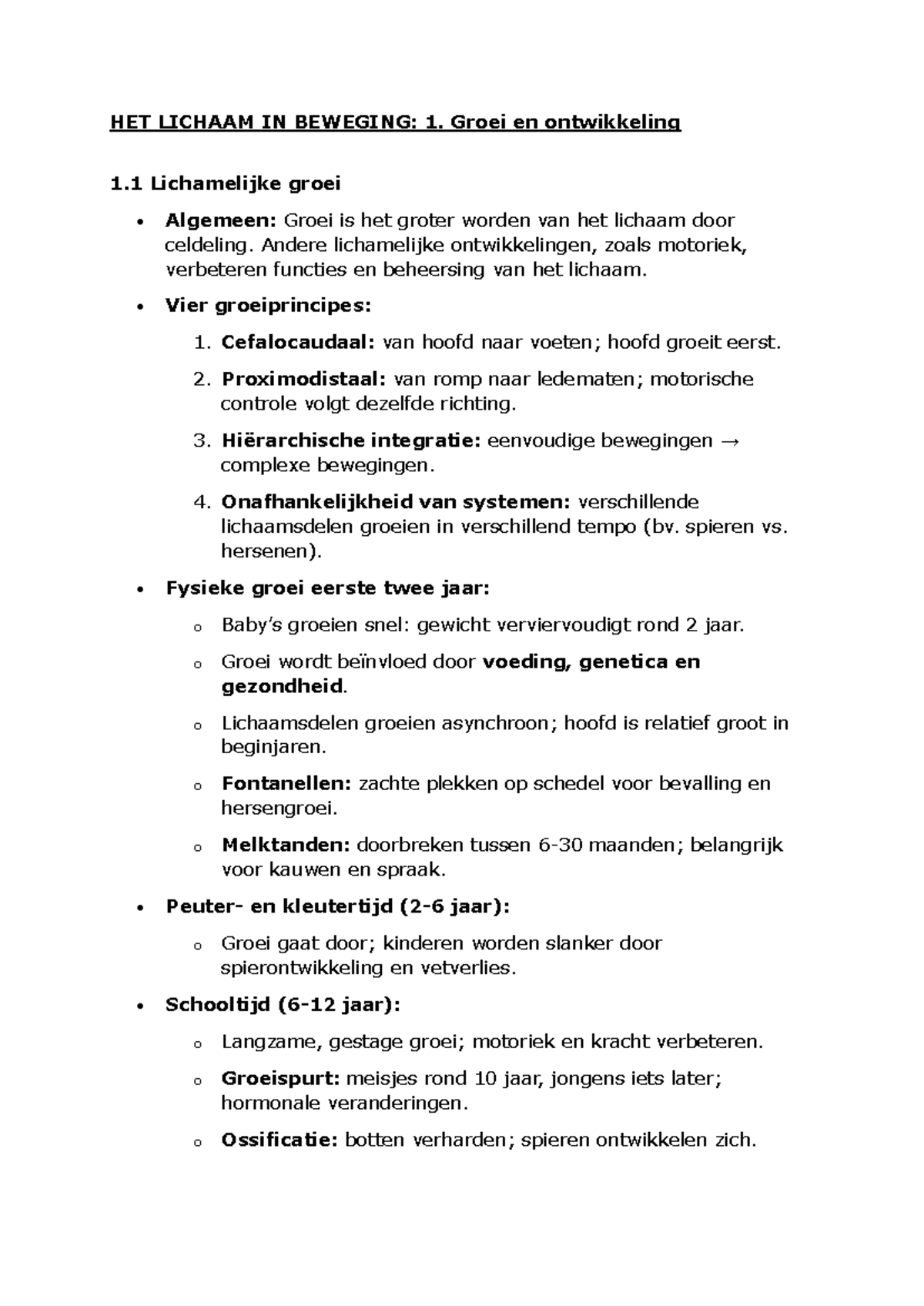 HET LICHAAM IN BEWEGING: Groei en Ontwikkeling van Kinderen - Studocu