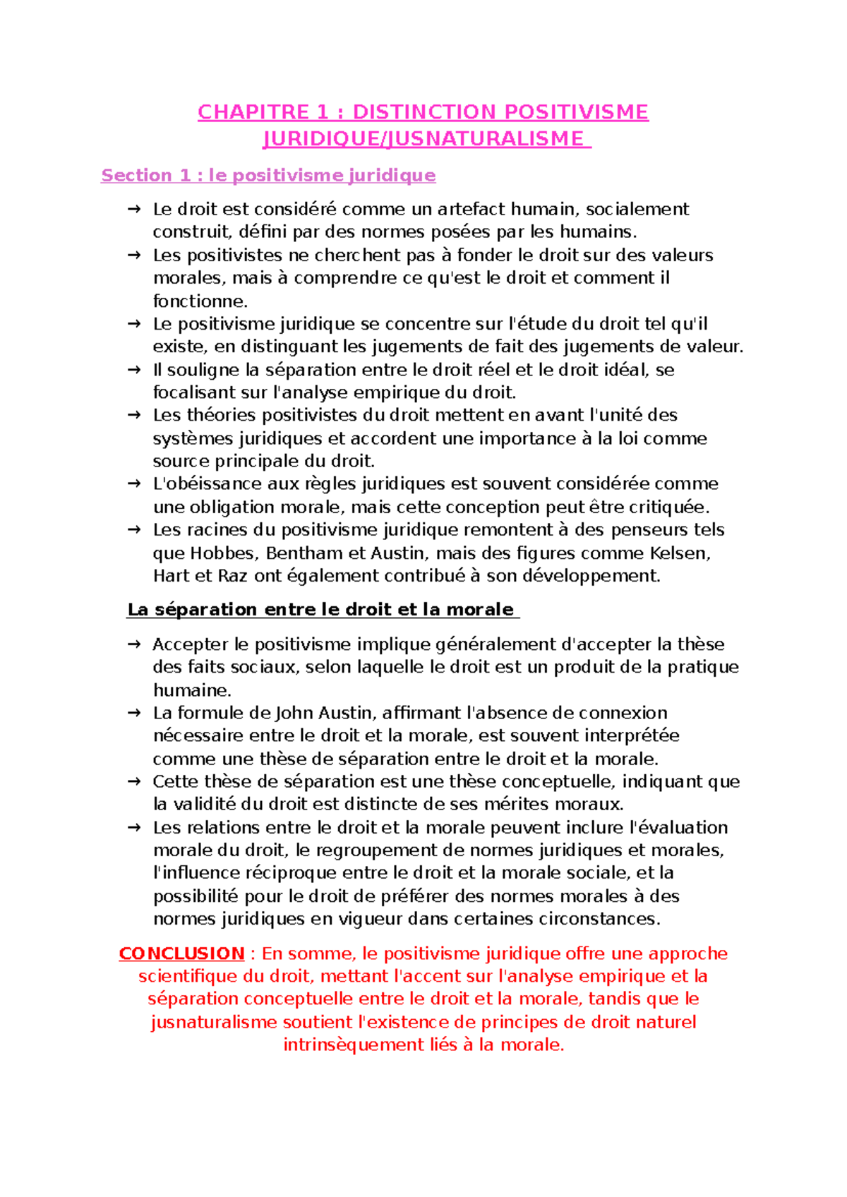 CHAPITRE 1 : DISTINCTION POSITIVISME ET JUSNATURALISME - FICHES ...