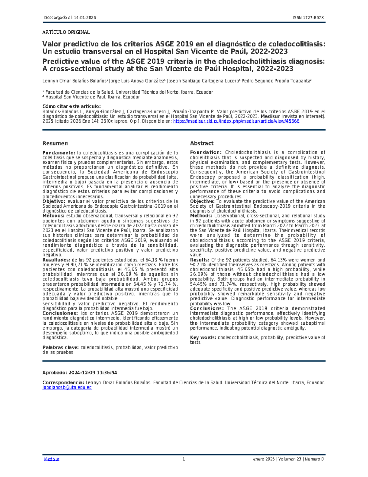 Valor Predictivo de los Criterios ASGE 2019 en Coledocolitiasis ...