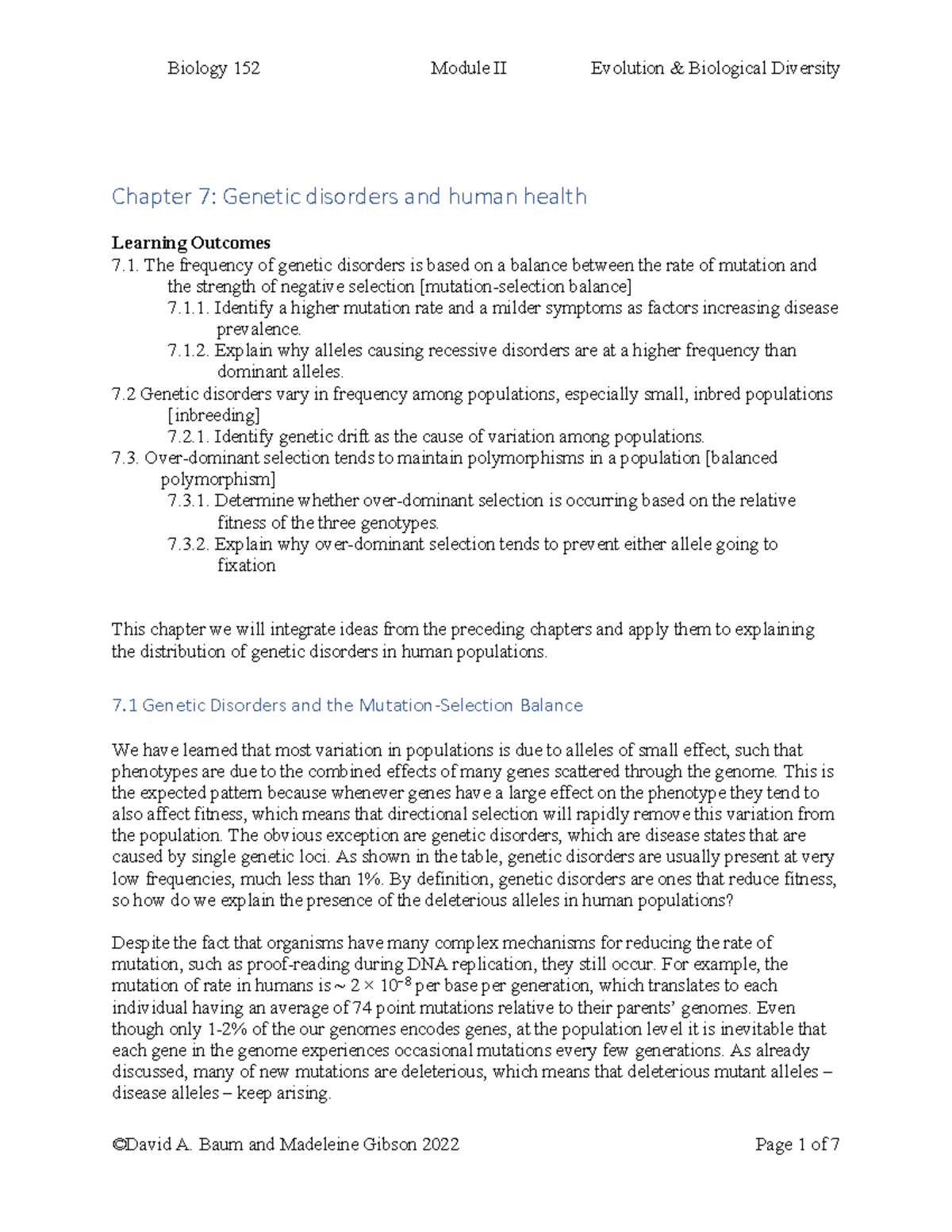 Biology 152 Module II: Genetic Disorders and Human Health Insights ...