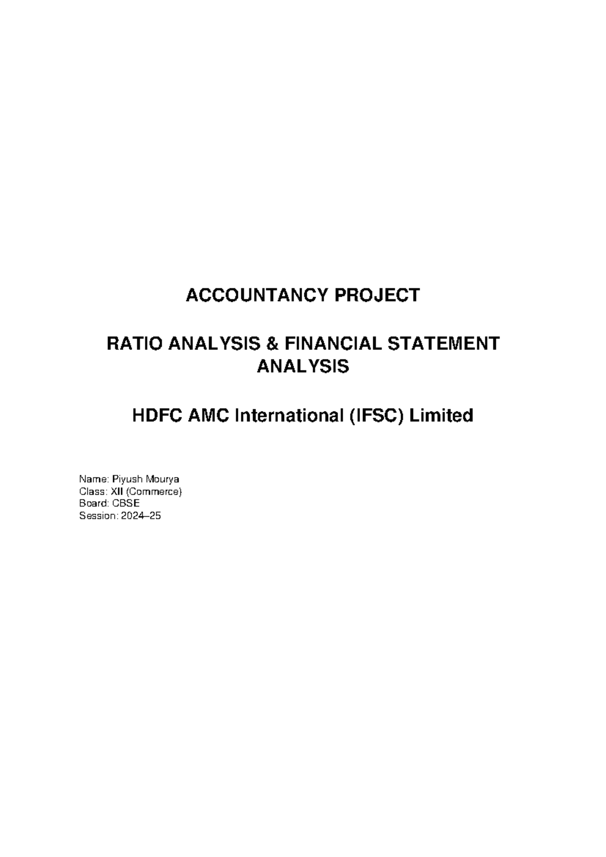 Class XII Accountancy Project: Ratio Analysis of HDFC AMC - Studocu