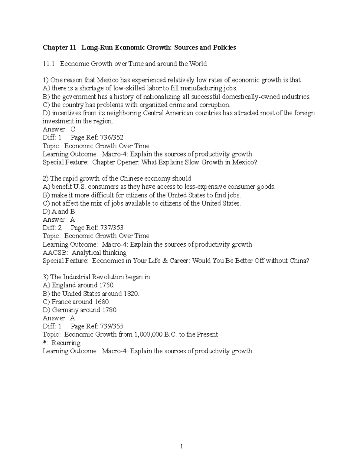 ECON1102 - HO07 Test Bank CH11 - Chapter 11 Long-Run Economic Growth ...