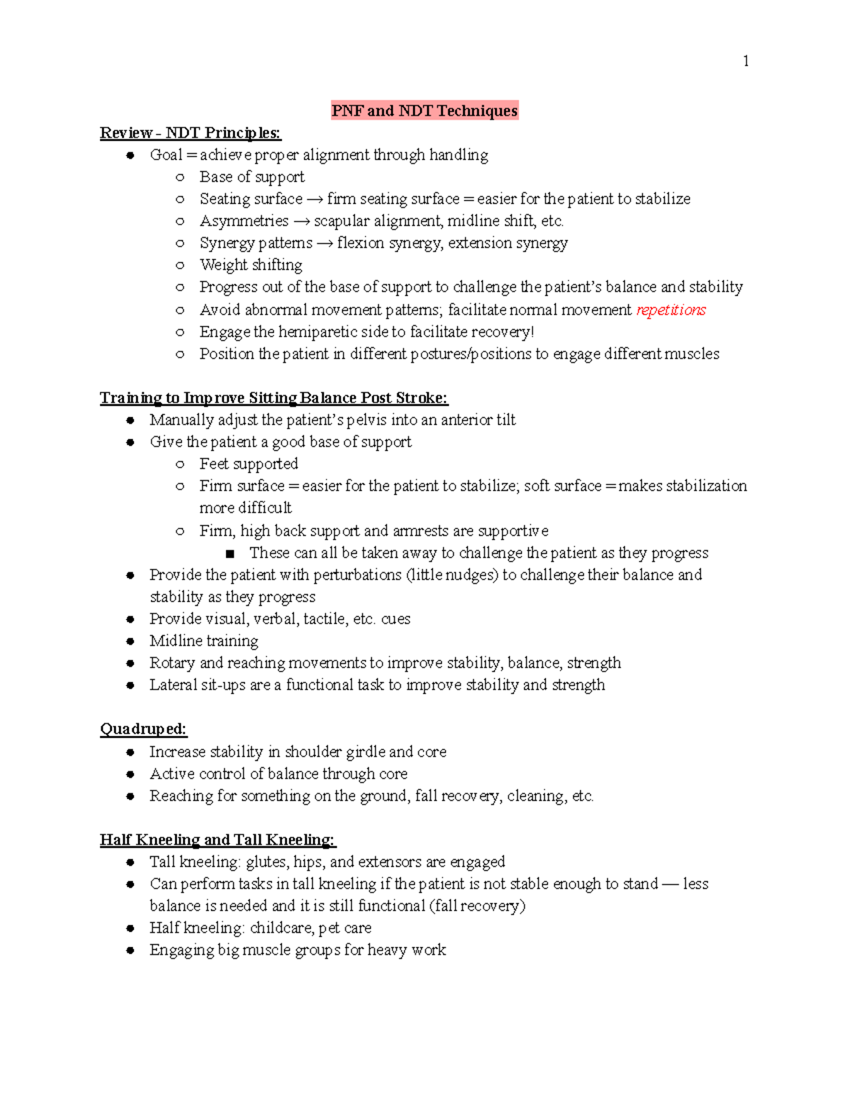 LAB 2 - Techniques for PNF & NDT in Patient Rehabilitation - Studocu