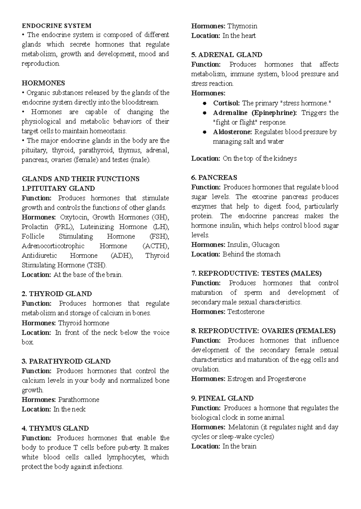 ENDOCRINE & URINARY SYSTEMS: Overview and Functions - Studocu