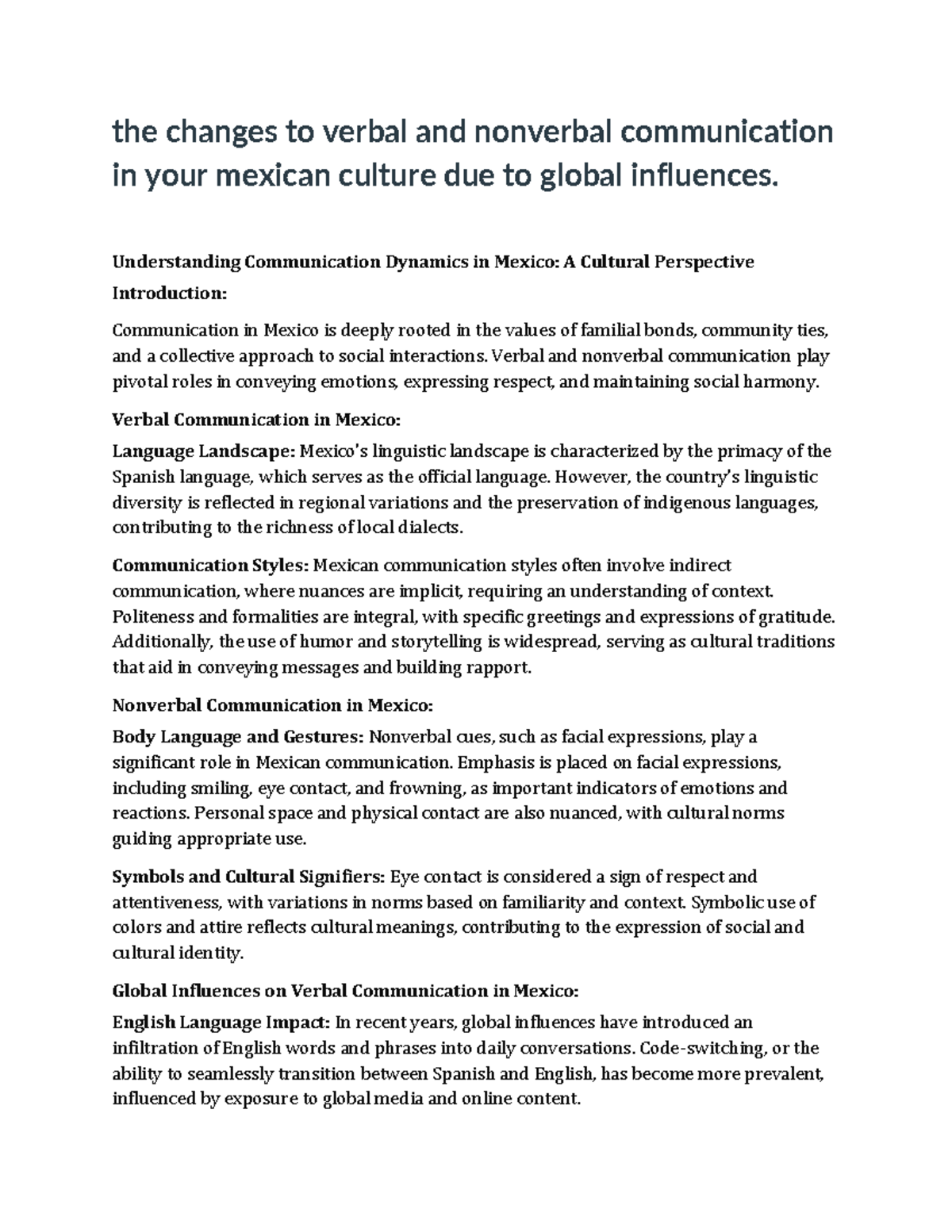 Understanding Communication Dynamics in Mexico A Cultural Pe - the ...