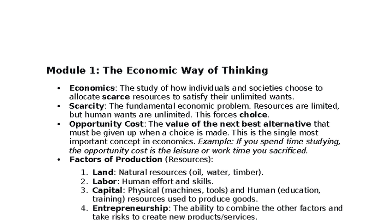 Module 1-10: Comprehensive Economics Notes for Official Study - Studocu
