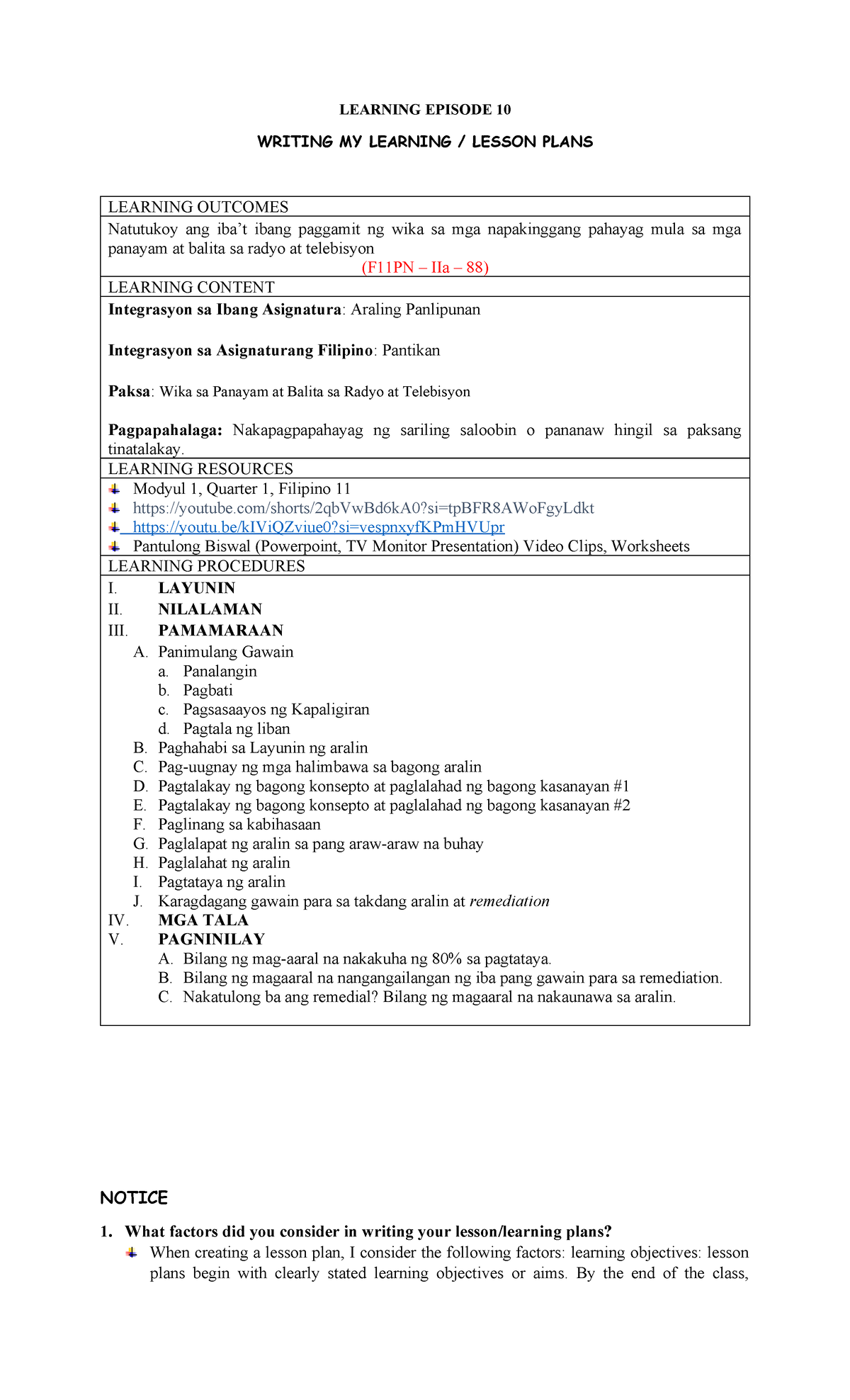 Field Study 2 Learning Episode 10: Writing Effective Lesson Plans - Studocu