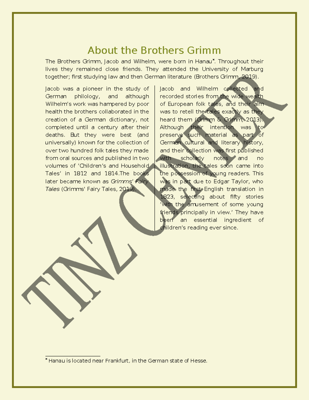 Brothers Grimm Fairy Tales: The Golden Bird Analysis (Day3-1) - Studocu