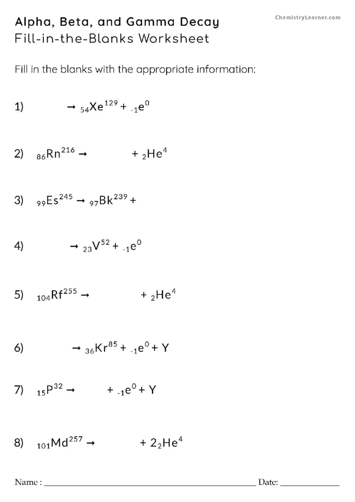 Alpha, Beta, and Gamma Decay Worksheet (Chemistry) - Studocu
