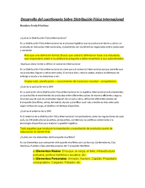 Cuestionario DFI Danae - Cuestionario 1) ¿Qué es la distribución física ...