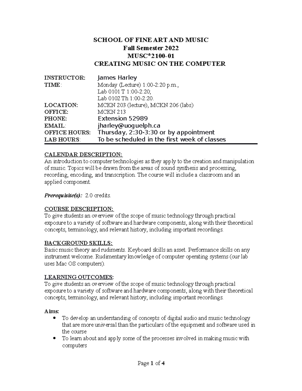 MUSC2100 Course Outline: Creating Music with Tech in 2022 Fall Semester ...