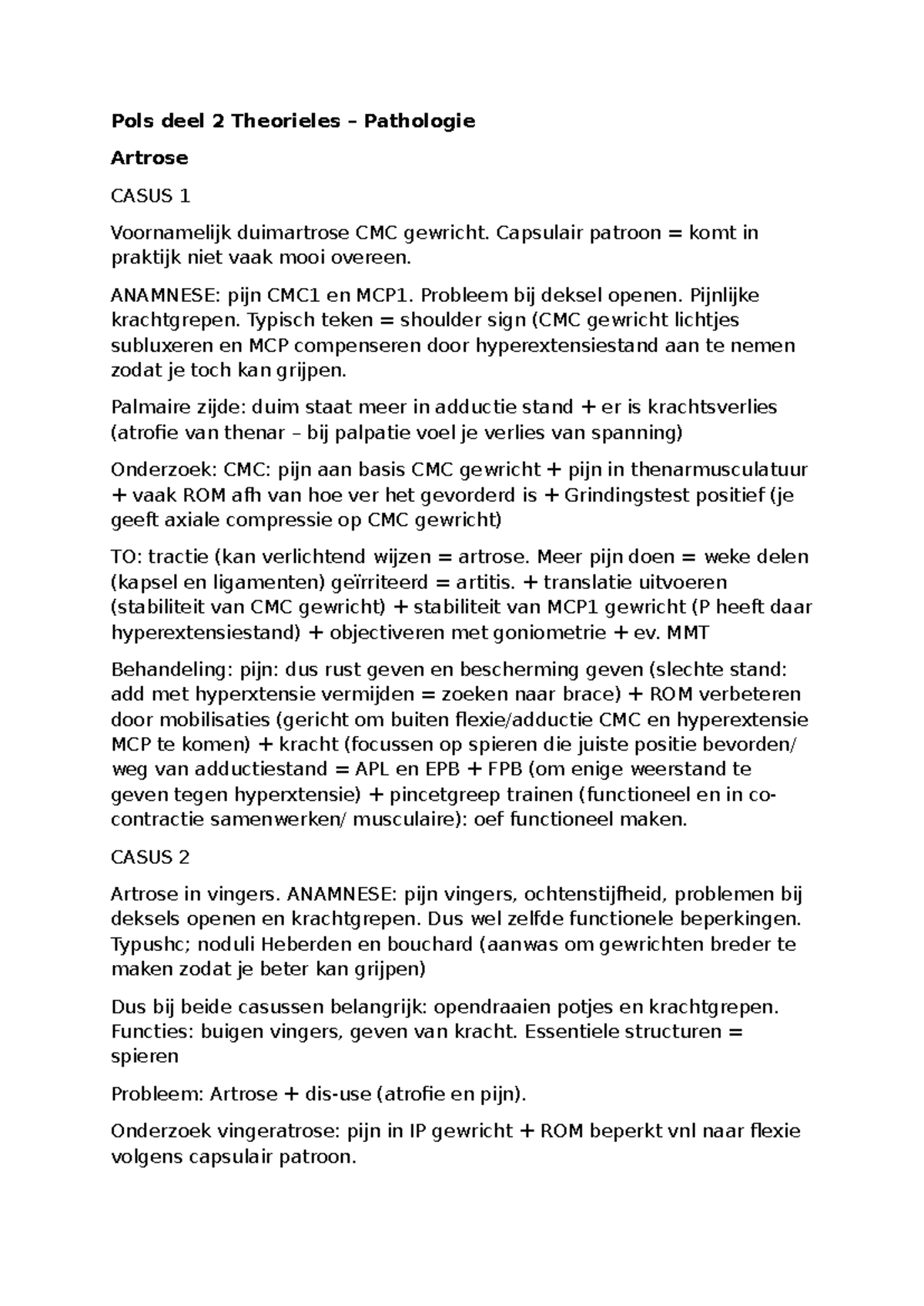 Pols Deel 2 Theorieles: Pathologie en Behandeling van Artrose en ...