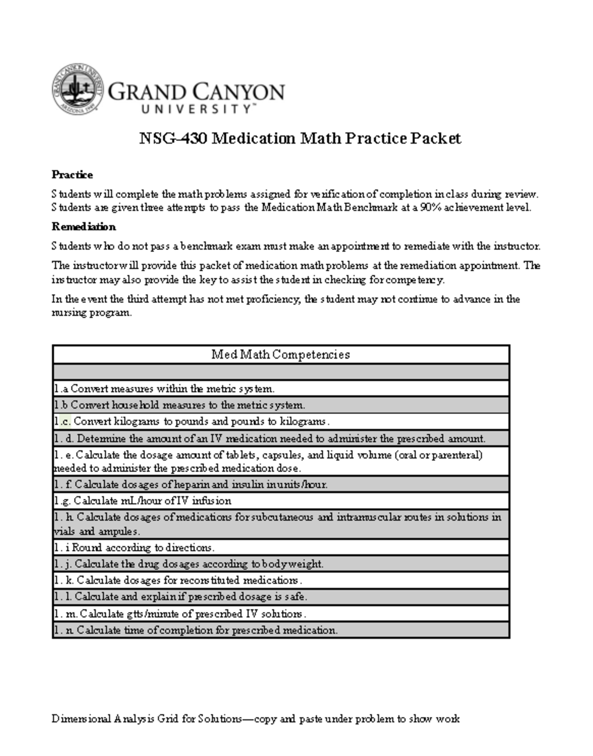 NSG-430 Medication Math Practice Packet for Benchmark Success - Studocu