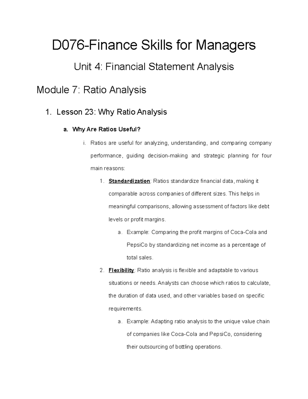 D076 Study Guide: Unit 4 - Financial Statement Analysis & Ratios - Studocu