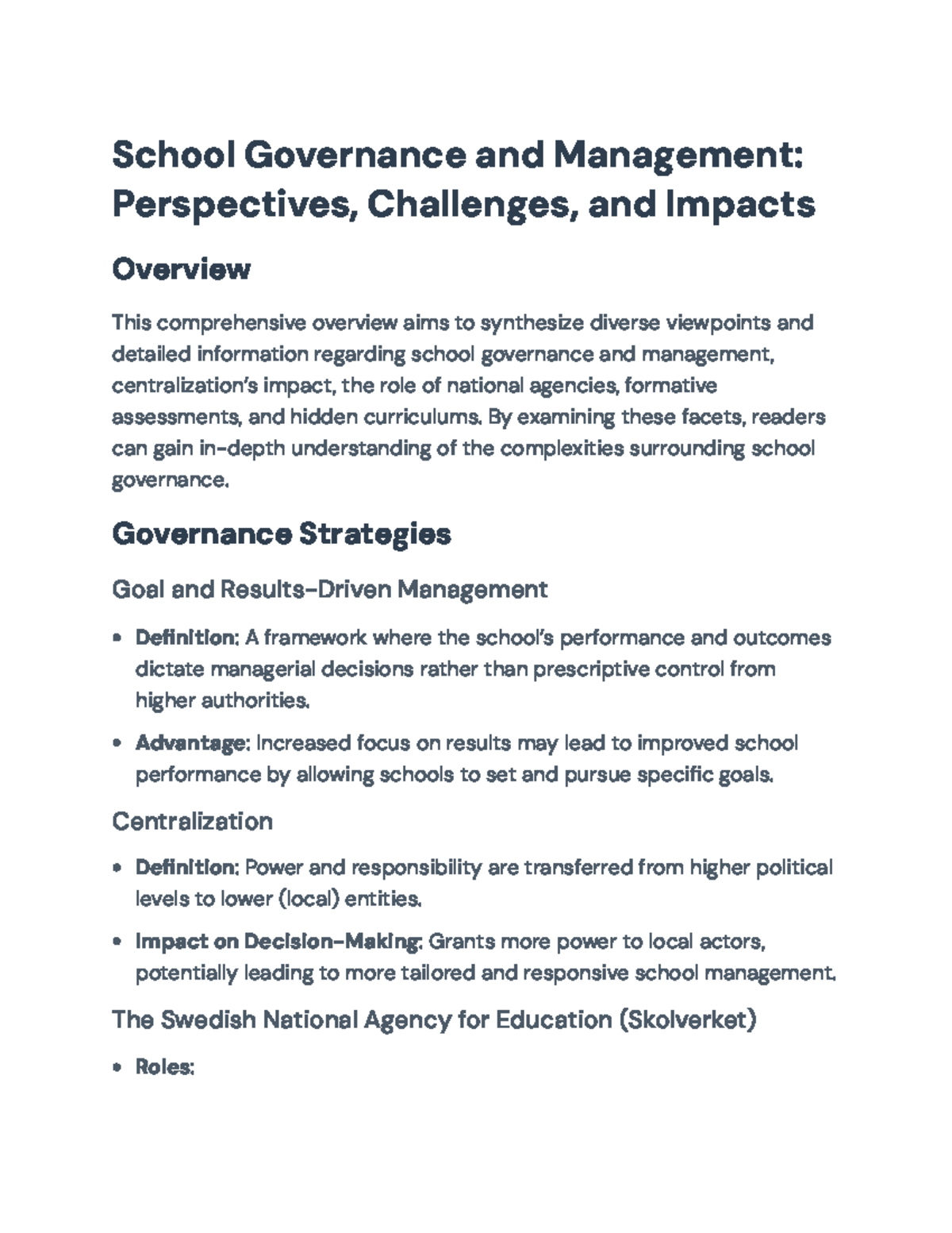 School Governance and Management: Challenges & Perspectives Overview ...