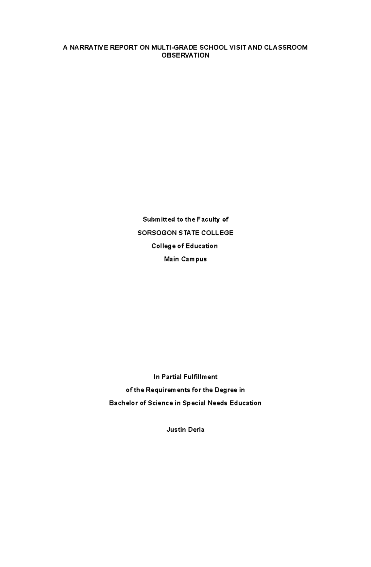 Narrative Report on Multi-Grade Classroom Observation (EDU 101) - Studocu