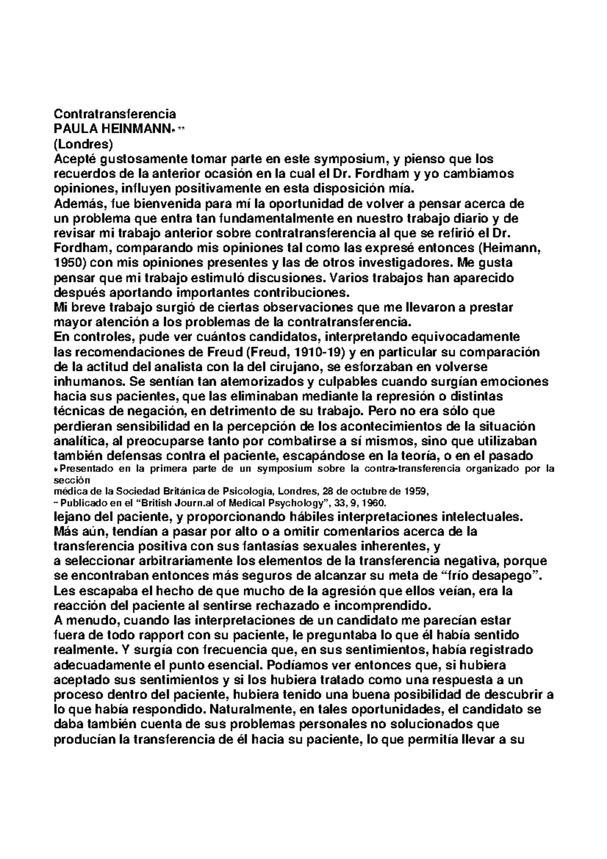 Contratransferencia en Psicoanálisis: Reflexiones de Paula Heimann ...