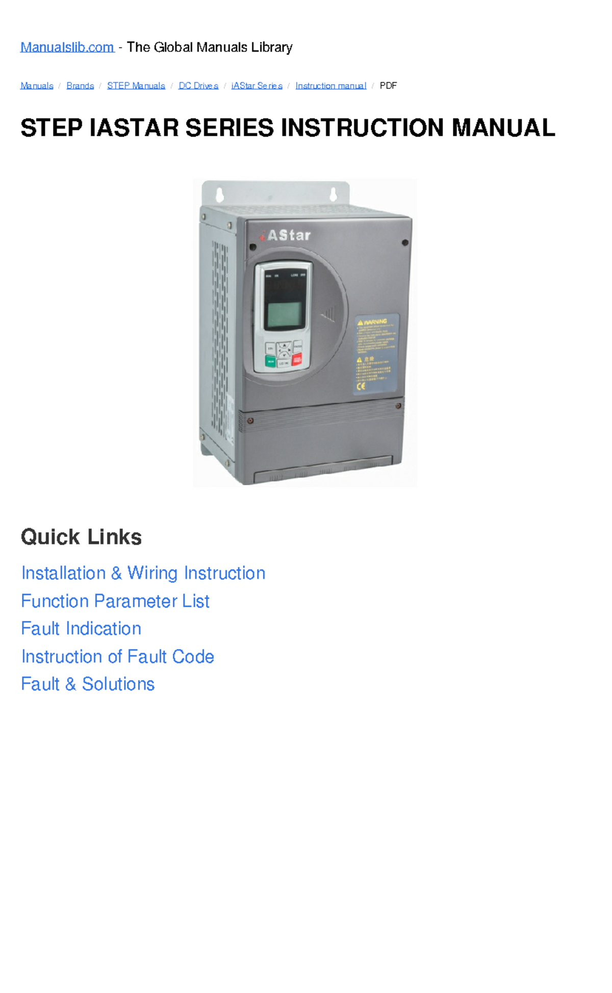 STEP iAStar Series Inverter Manual for Elevator Door Machine - Studocu