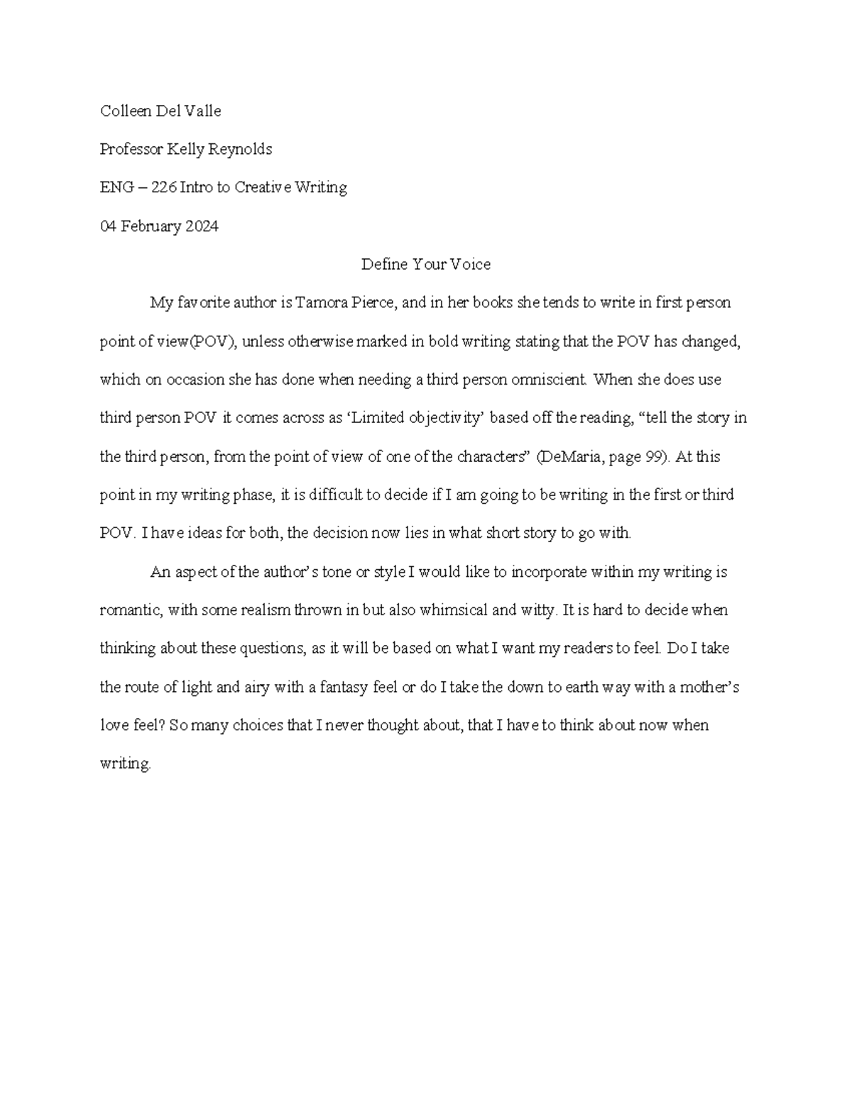 ENG-226 Journal: Exploring and Defining My Writing Voice - Studocu