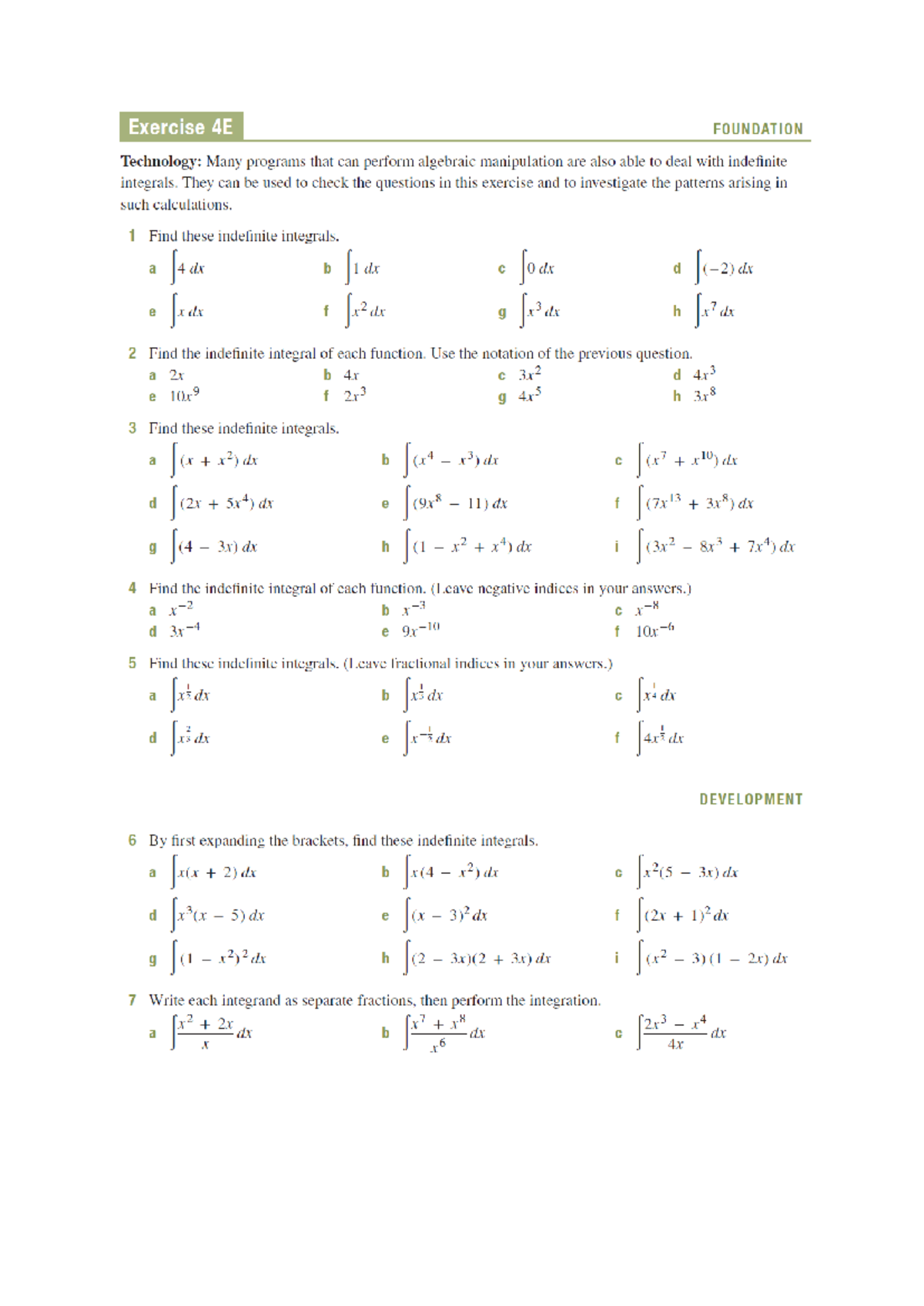 Indefinite Integrals Exercise - HSC 2024 - IB Math Analysis ...