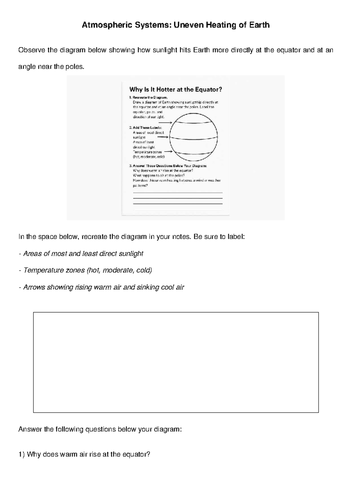 Atmospheric Systems: Uneven Heating of Earth Worksheet - Studocu