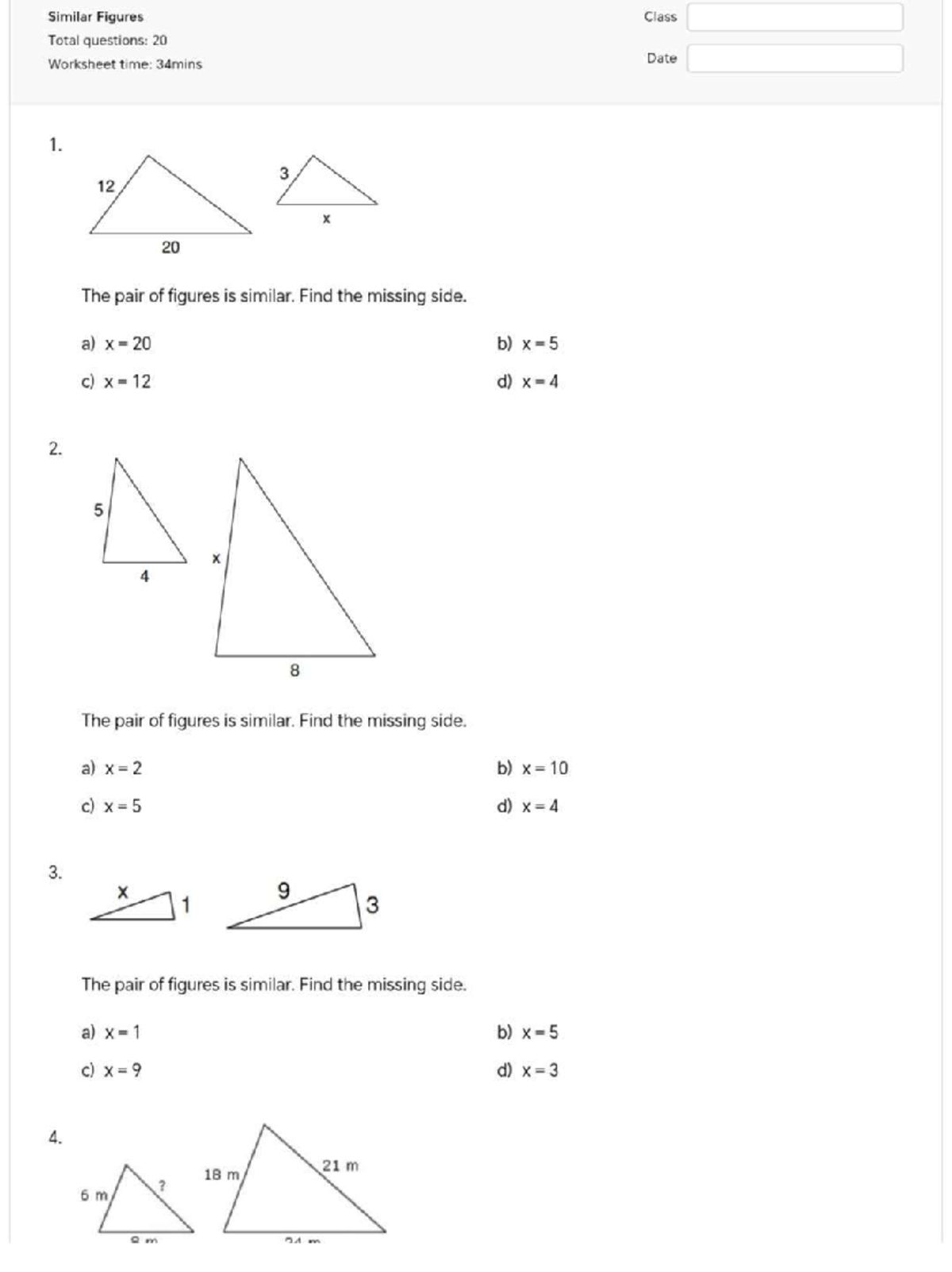 Similarity Worksheet - Practice on Similar Figures (Classwork) - Studocu