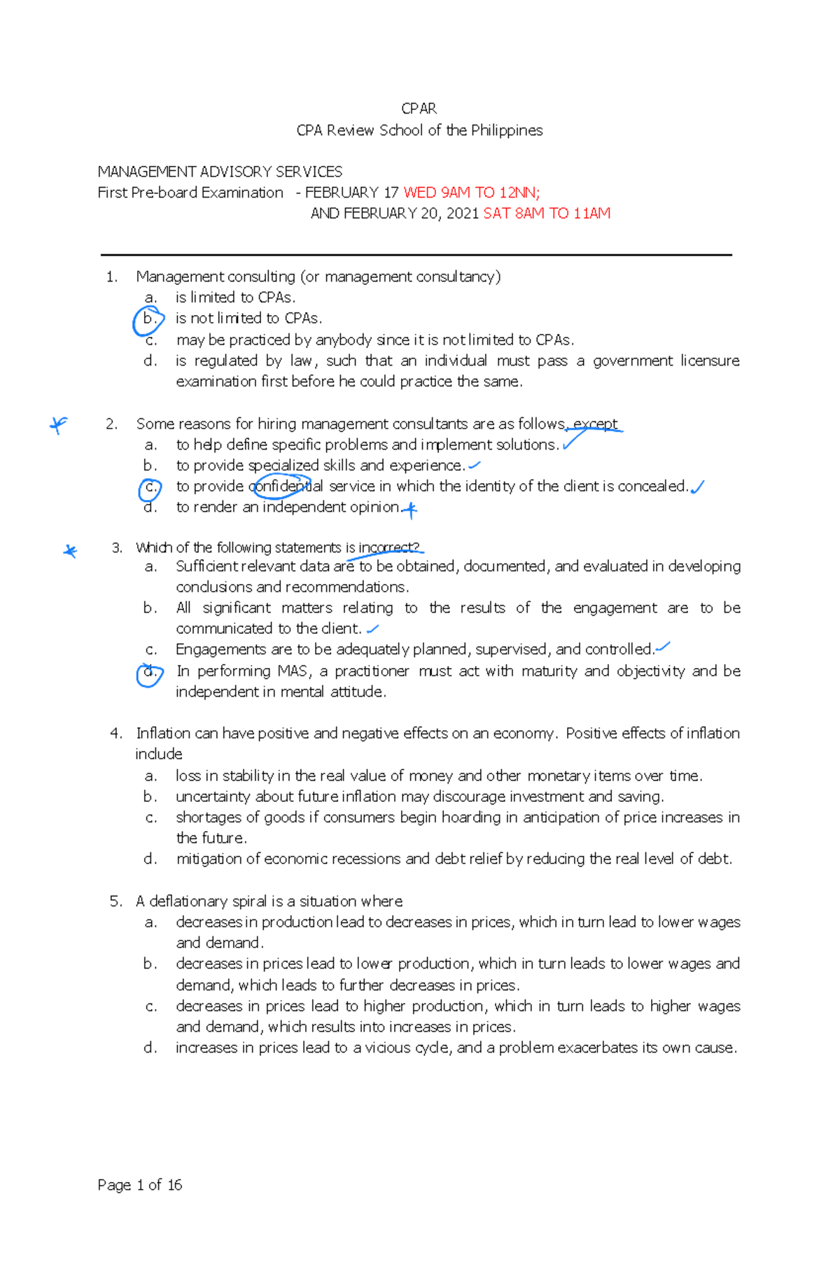 MAS 1PB 89 - Management Advisory Services Pre-board Exam Notes - Studocu