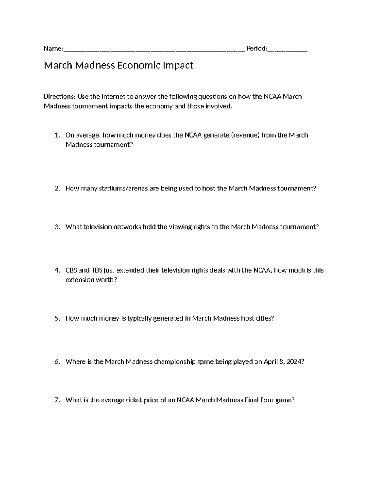 March+Madness+Economic+Impact - Name
